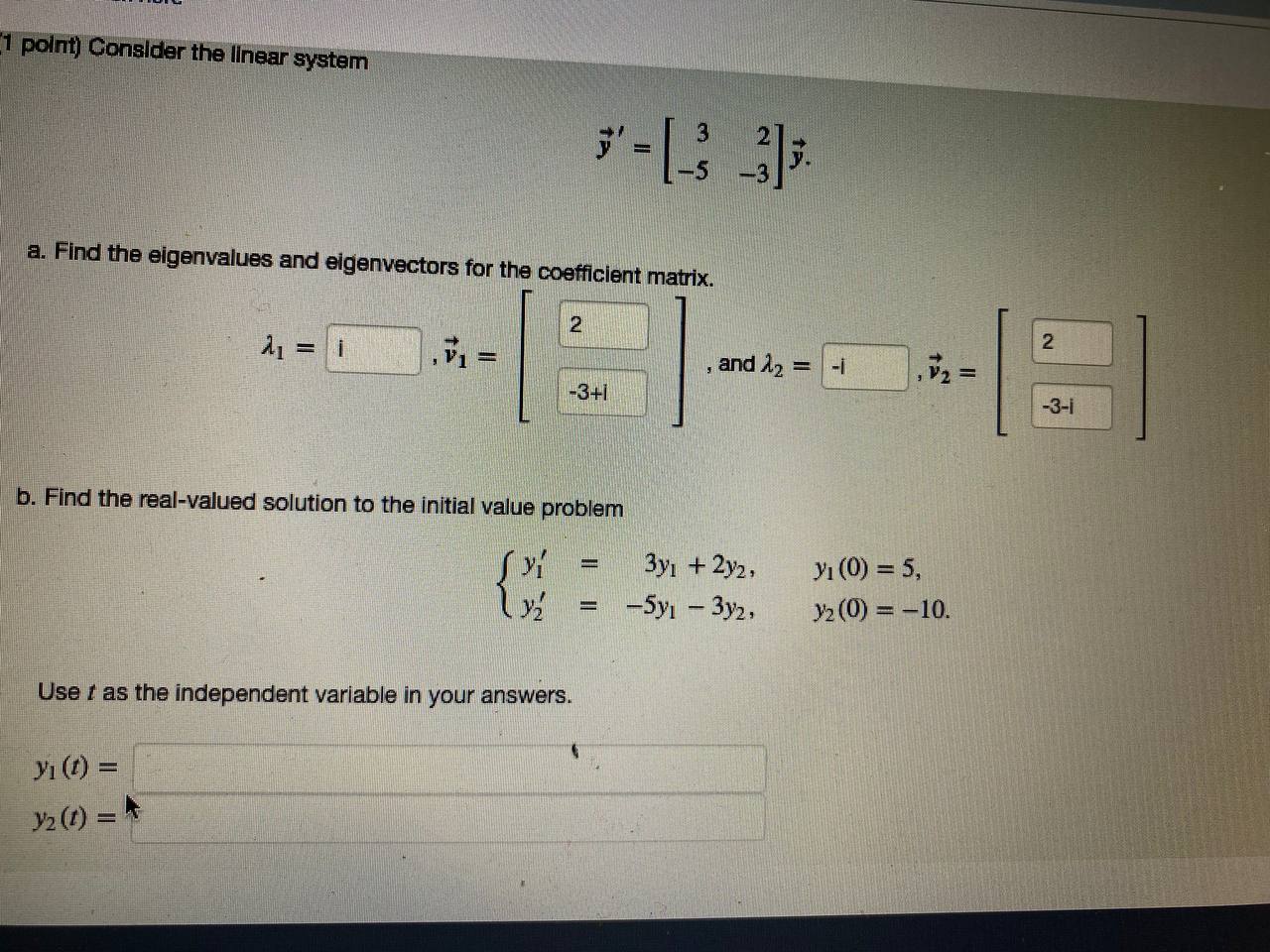 Solved 1 ﻿point) ﻿Consider the linear | Chegg.com