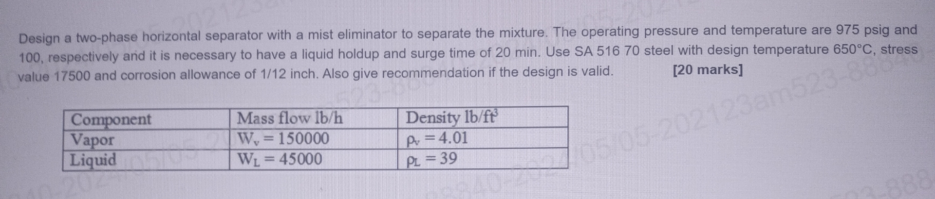 Solved Design a two-phase horizontal separator with a mist | Chegg.com