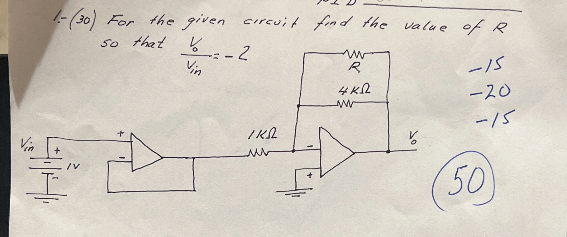 Solved 1.- (30) ﻿For the given circuit find the value of P | Chegg.com