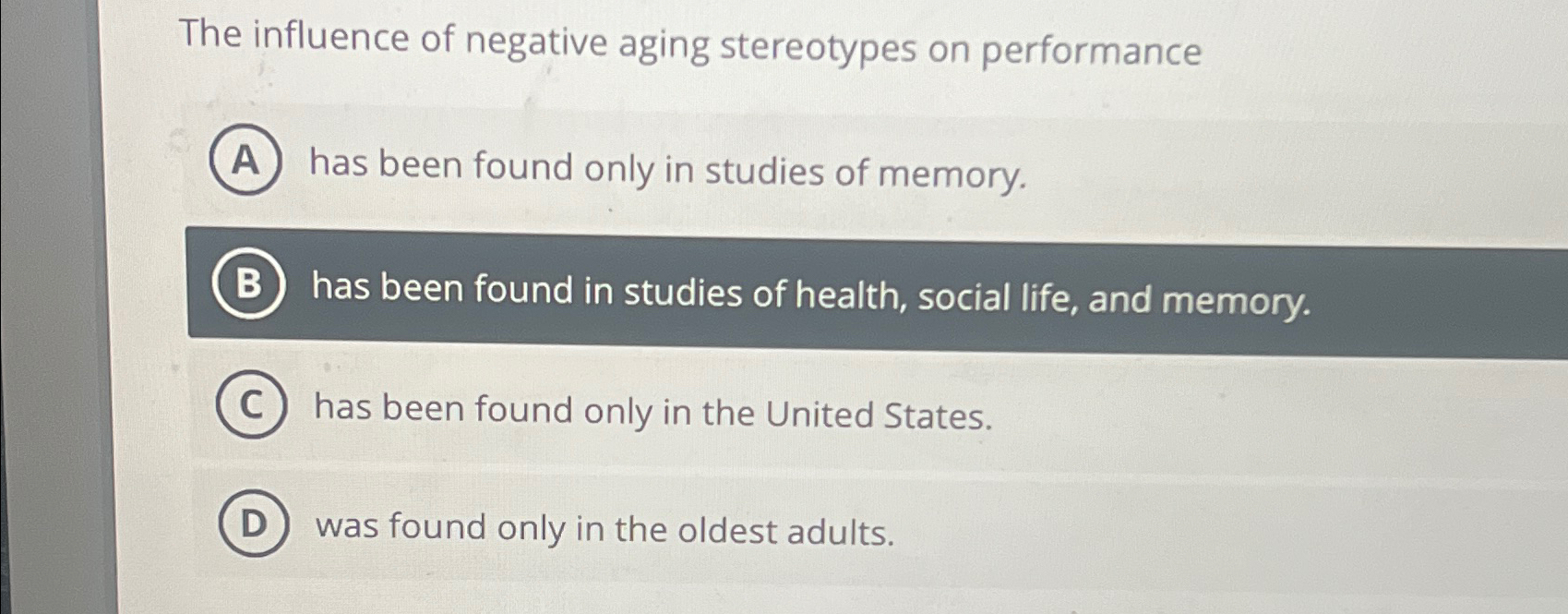 Solved The influence of negative aging stereotypes on | Chegg.com