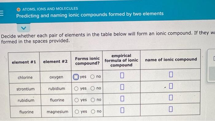 Solved Decide whether each pair of elements in the table | Chegg.com