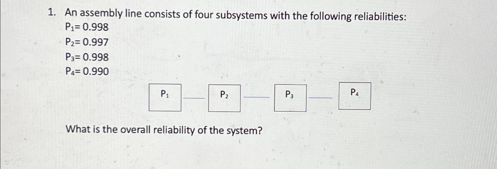 Solved An assembly line consists of four subsystems with the | Chegg.com