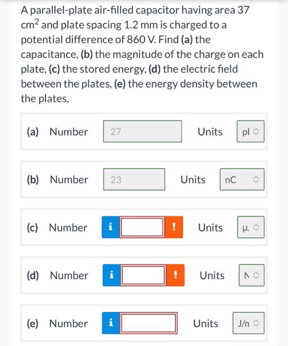 Solved A parallel-plate air-filled capacitor having area 37 | Chegg.com