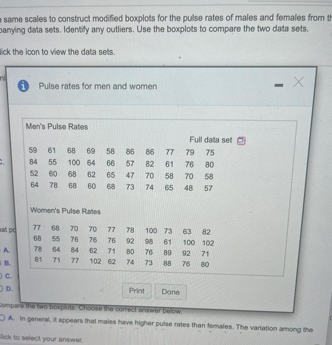 Solved Use the same scales to construct modified boxplots | Chegg.com