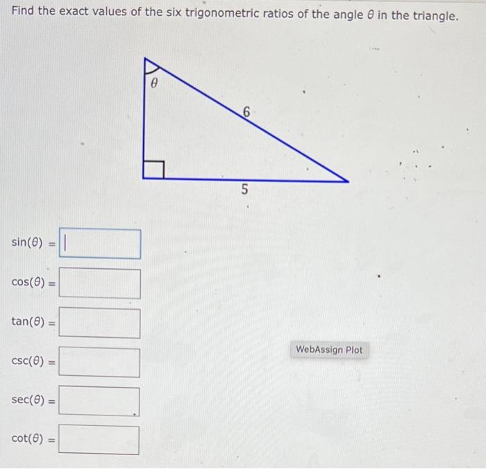 Solved Find the exact values of the six trigonometric ratios | Chegg.com