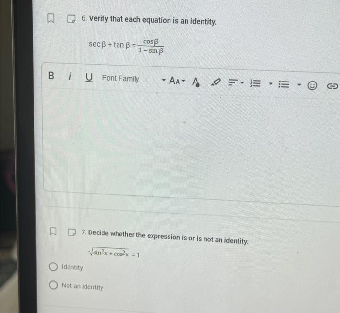 Solved 6. Verify that each equation is an identity. | Chegg.com