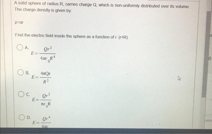 Solved A solid sphere of radius R, carries charge Q, which | Chegg.com