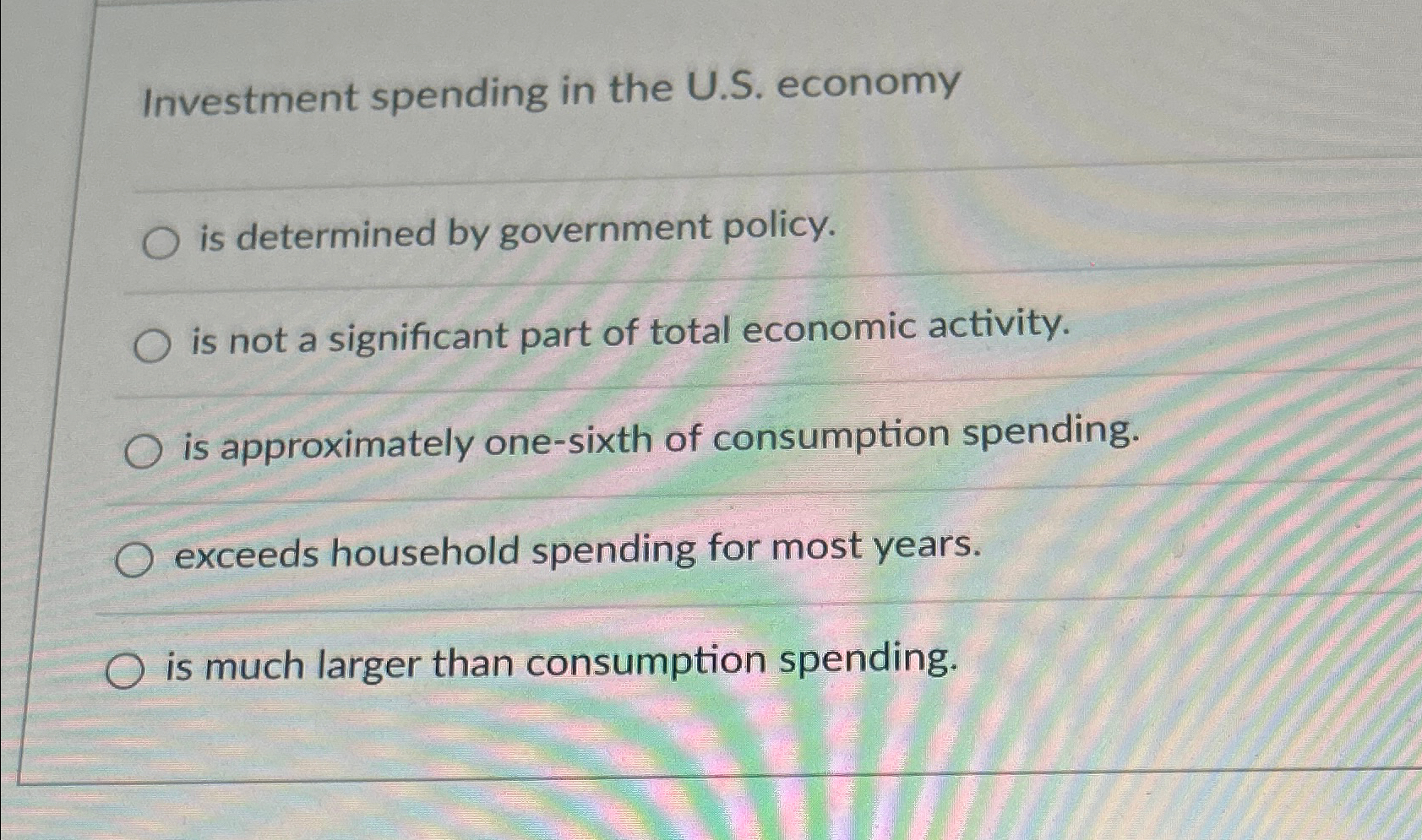 Solved Investment spending in the U.S. ﻿economy ﻿is | Chegg.com