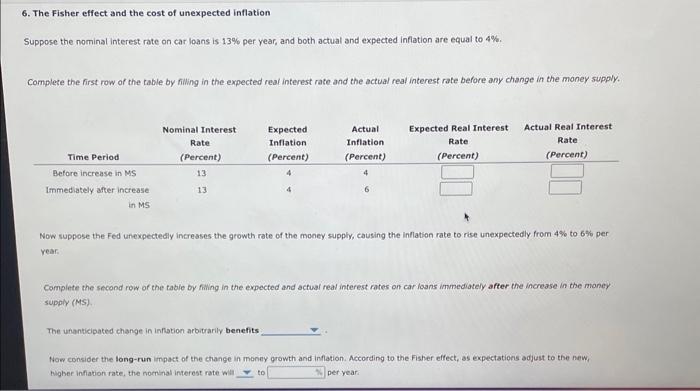 Solved The Fisher effect and the cost of unexpected | Chegg.com