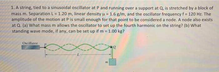 Solved 1. A string, tied to a sinusoidal oscillator at P and | Chegg.com