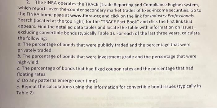 Solved 2. The FINRA operates the TRACE (Trade Reporting and | Chegg.com
