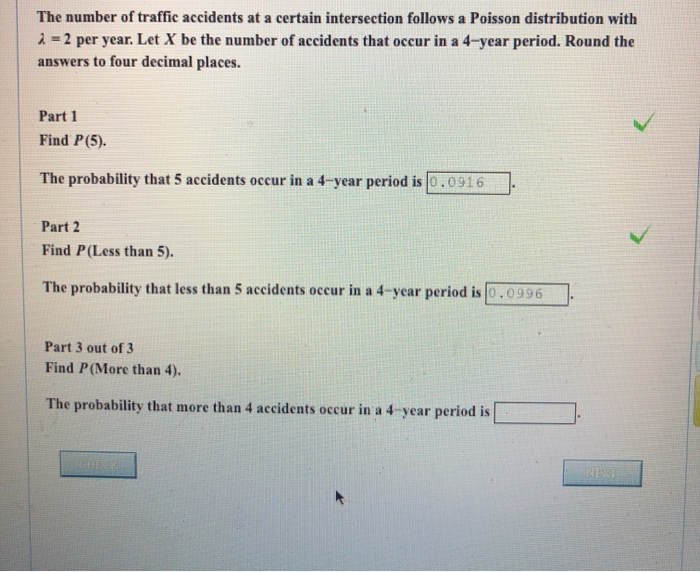 Solved The number of traffic accidents at a certain | Chegg.com