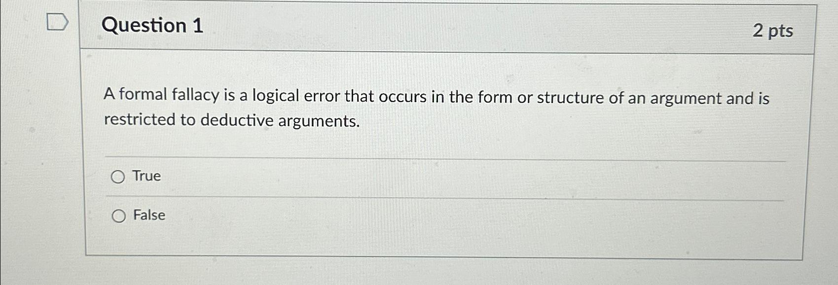 Solved Question 12 ﻿ptsA formal fallacy is a logical error | Chegg.com