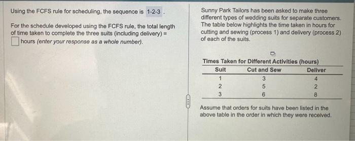 Solved Using the FCFS rule for scheduling, the sequence is | Chegg.com