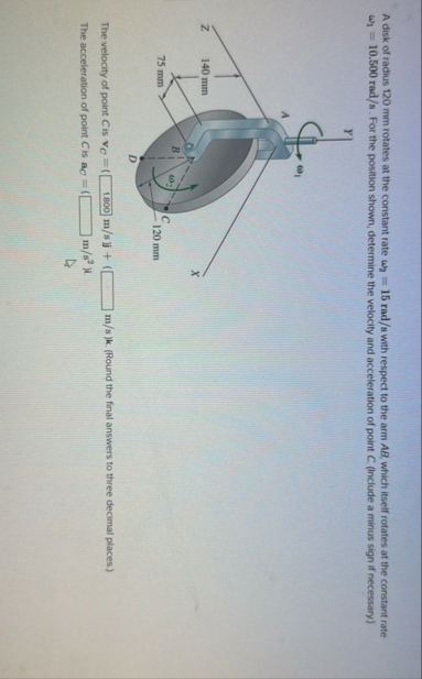 Solved A disk of radius 120 ﻿mm rotates at the constant rate | Chegg.com