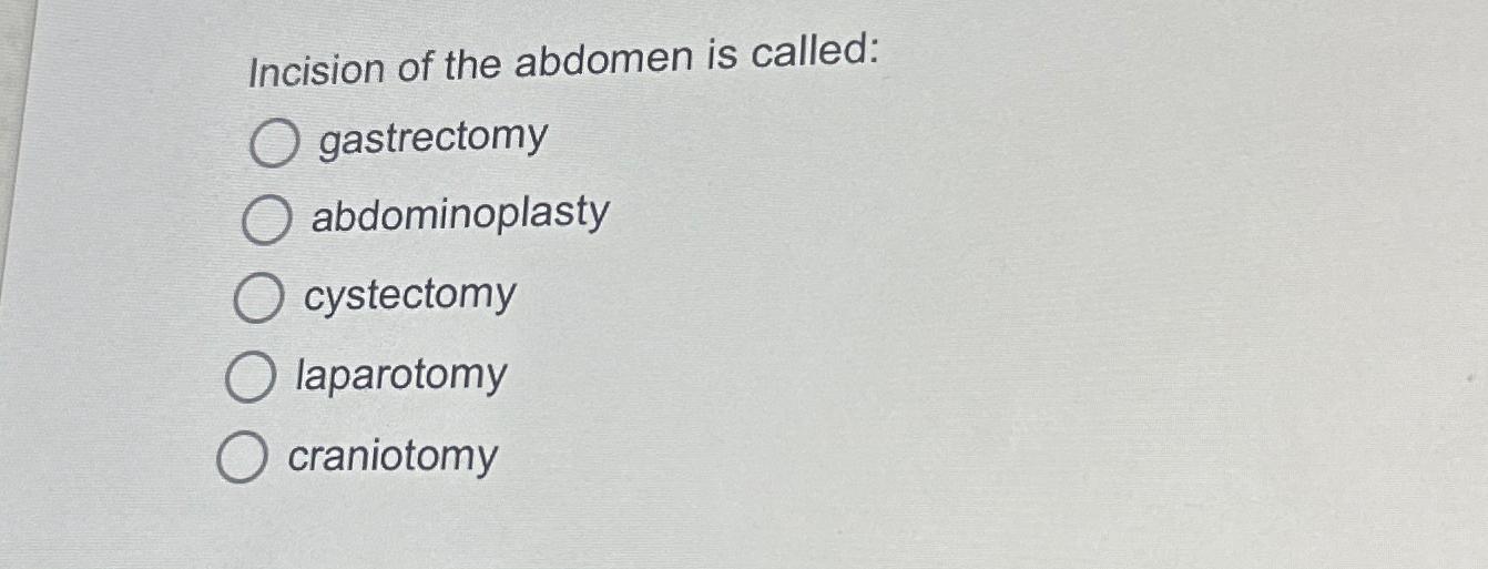 Solved Incision of the abdomen is | Chegg.com