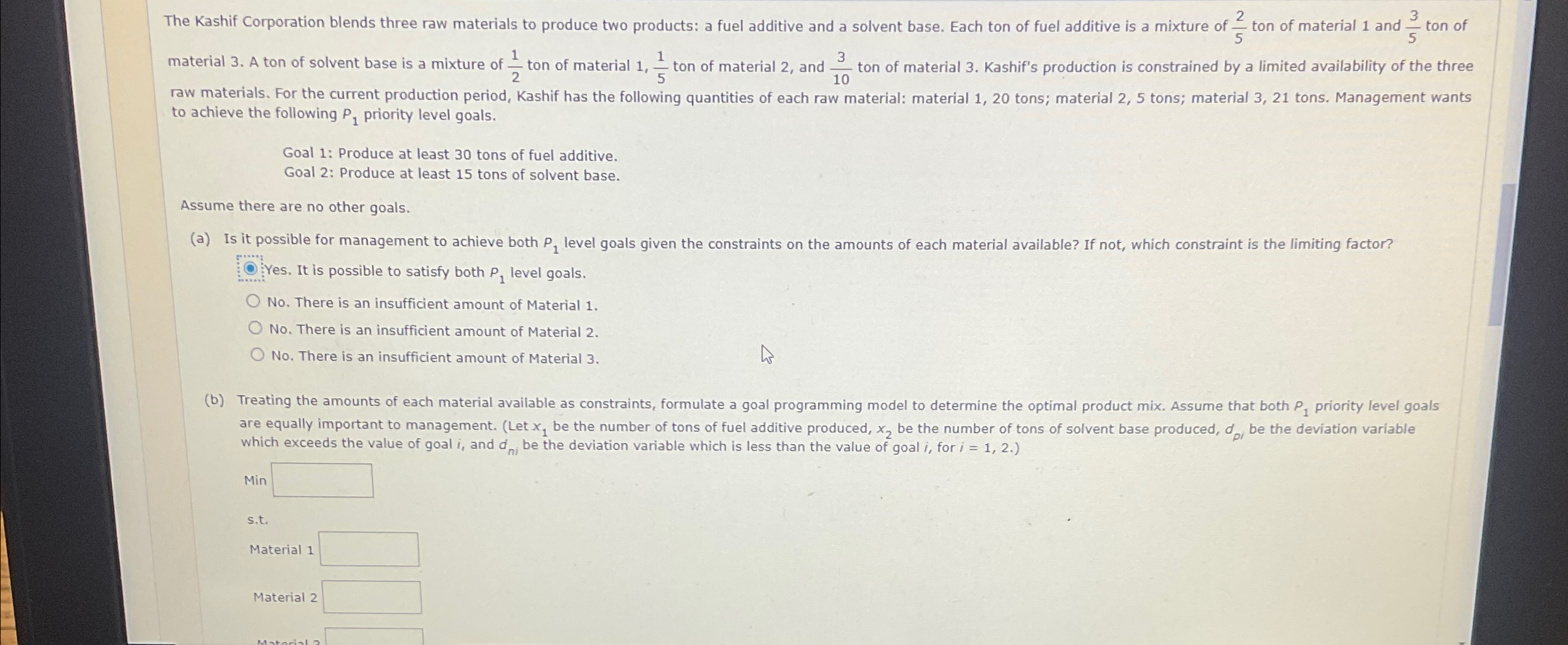 Solved The Kashif Corporation blends three raw materials to | Chegg.com