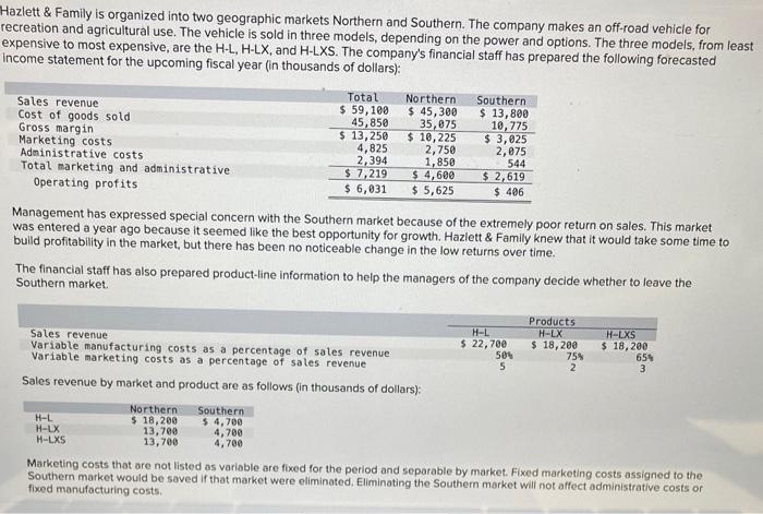 Solved Hazlett \& Family is organized into two geographic | Chegg.com