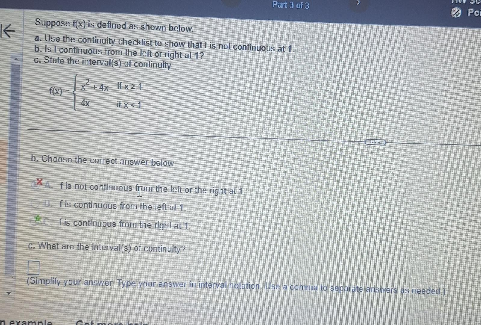 Solved Part 3 ﻿of 3Suppose f(x) ﻿is defined as shown | Chegg.com