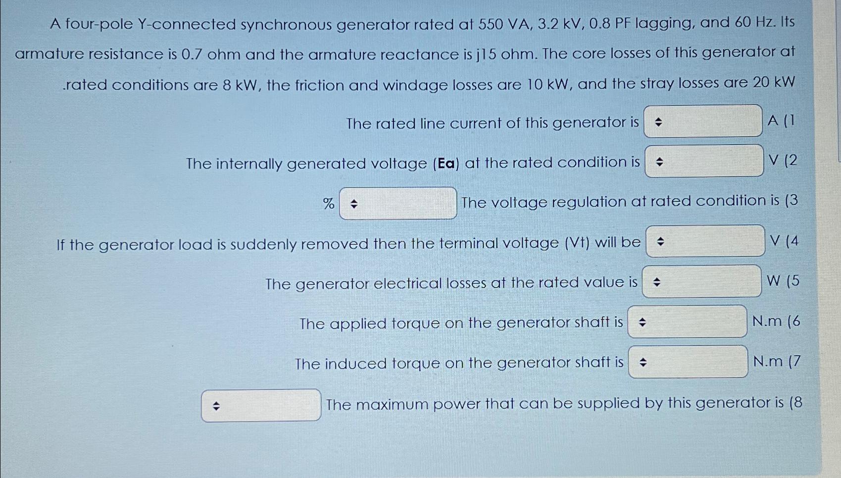 Solved A four-pole Y-connected synchronous generator rated | Chegg.com