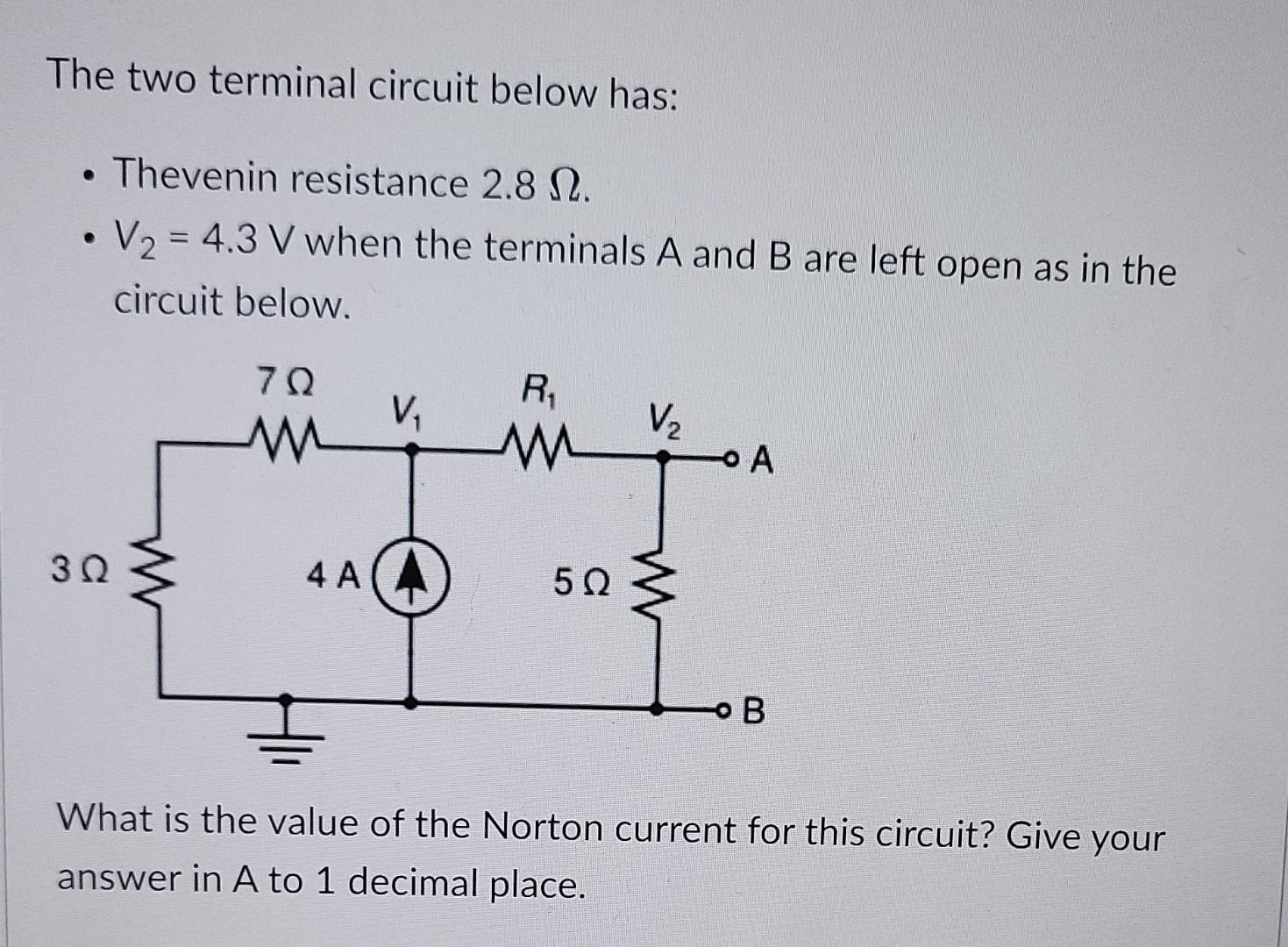 Solved The two terminal circuit below has: • Thevenin | Chegg.com