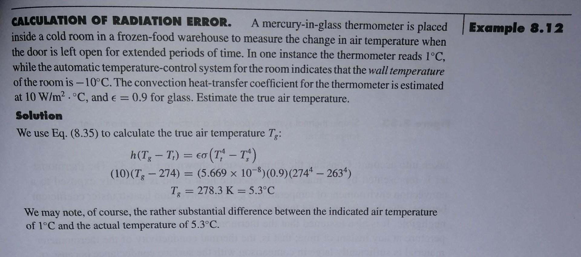 Solved Example 8.12 a а CALCULATION OF RADIATION ERROR. A | Chegg.com