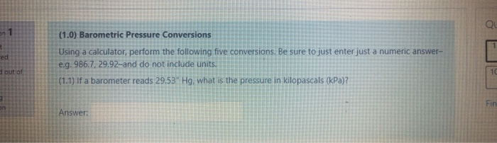 Solved (1.0) Barometric Pressure Conversions Using a | Chegg.com