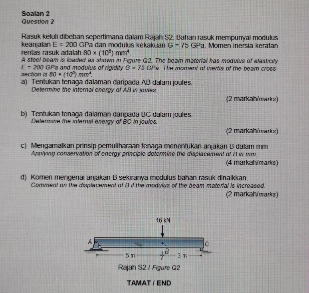 Soalan 2 Question 2 Rasuk keluli dibeban sepertimana | Chegg.com Soalan 2 Question 2 Rasuk keluli dibeban sepertimana | Chegg.com