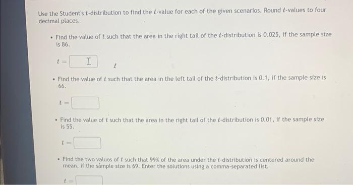Solved se the Student's t-distribution to find the t-value | Chegg.com