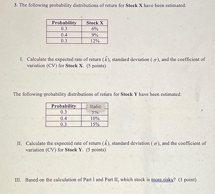 Solved 3. The following probability distributions of return | Chegg.com