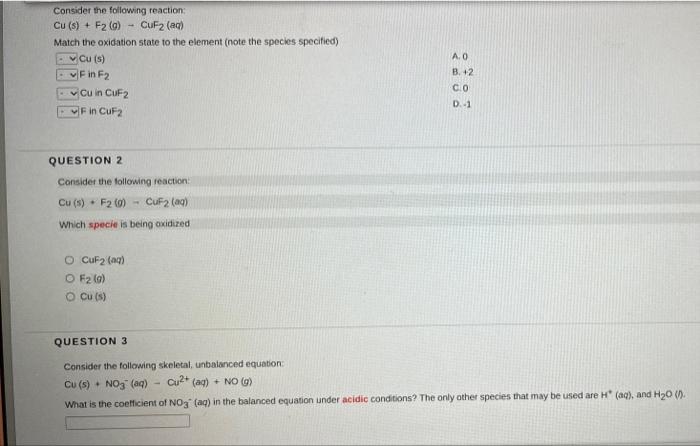 Solved Consider the following reaction: Cu (s) + F2 (g) CuF2 | Chegg.com