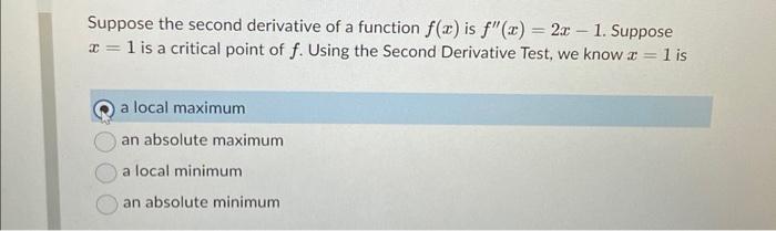 Solved Suppose the second derivative of a function f(x) is | Chegg.com