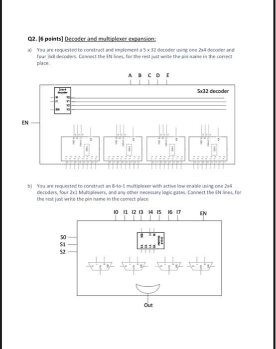 Solved Q2. [6 points) Decoder and multiplexer expansion: a) | Chegg.com
