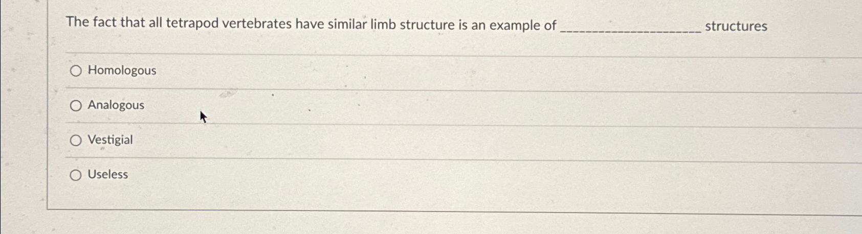 Solved The fact that all tetrapod vertebrates have similar | Chegg.com