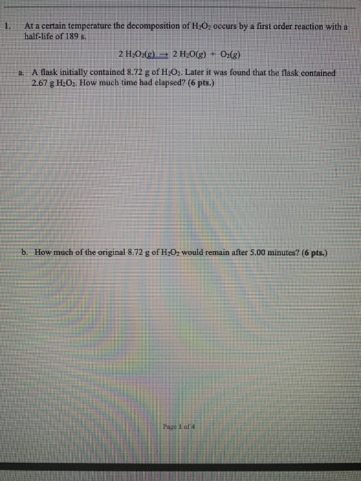 Solved At a certain temperature the decomposition of H20, | Chegg.com