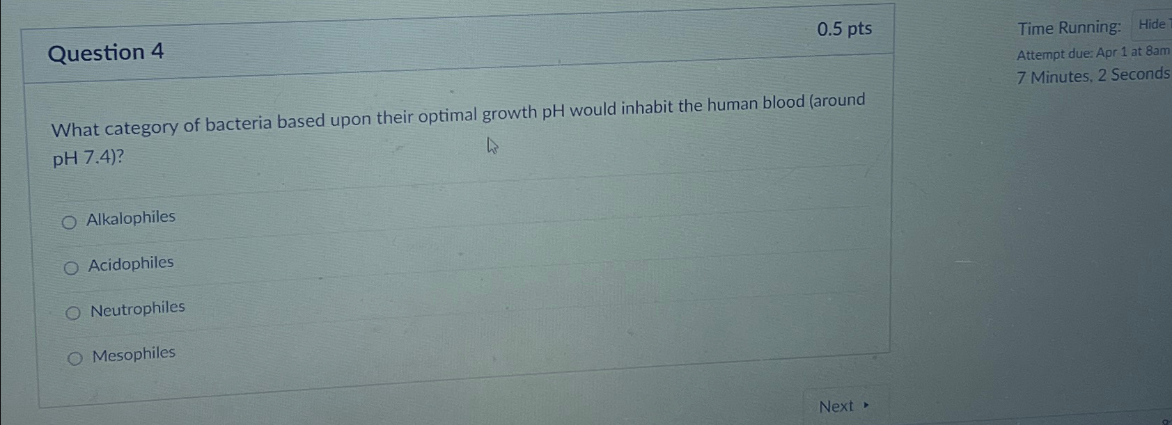 Solved Question 40.5ptsTime Running:HideAttempt due: Apr 1 | Chegg.com