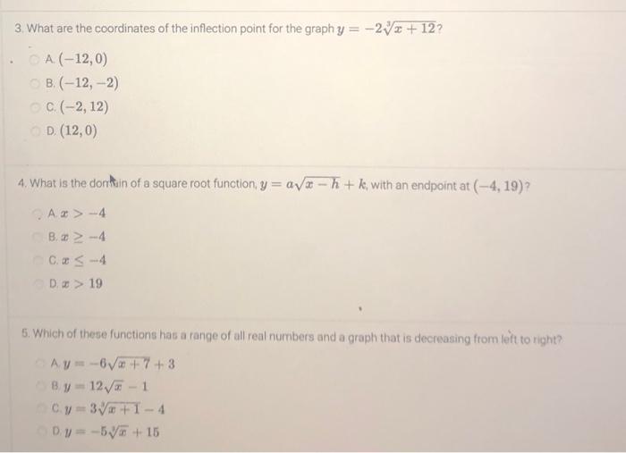 Solved 1. Which equation has a graph with an endpoint at (8, | Chegg.com