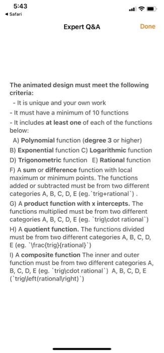 Solved The animated design must meet the following criteria: | Chegg.com