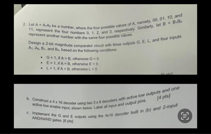 Solved 2. Let A=A1A0 be a number, where the four possible | Chegg.com
