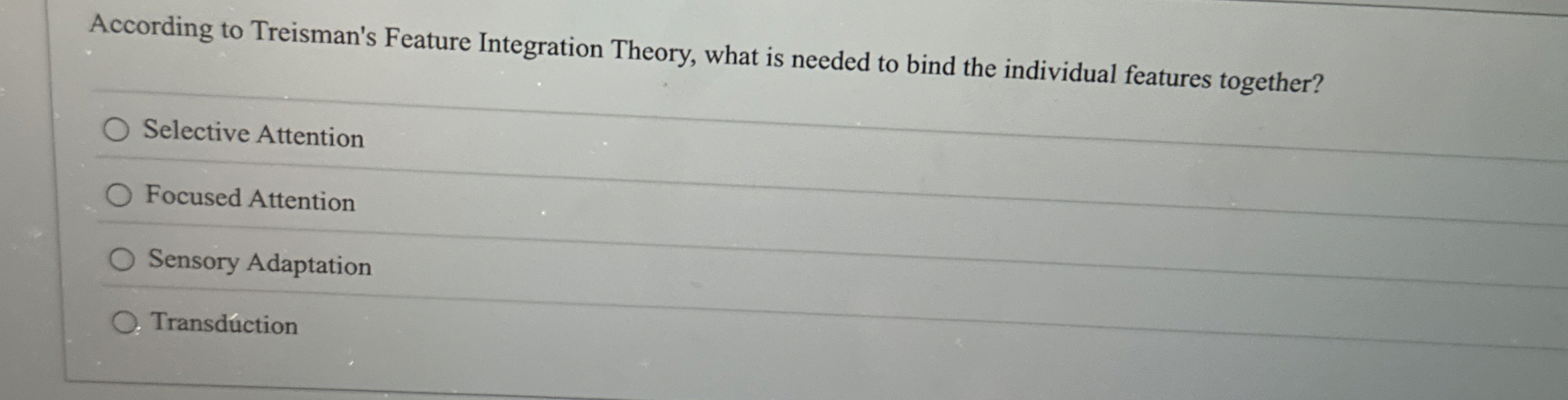 Solved According to Treisman's Feature Integration Theory, | Chegg.com