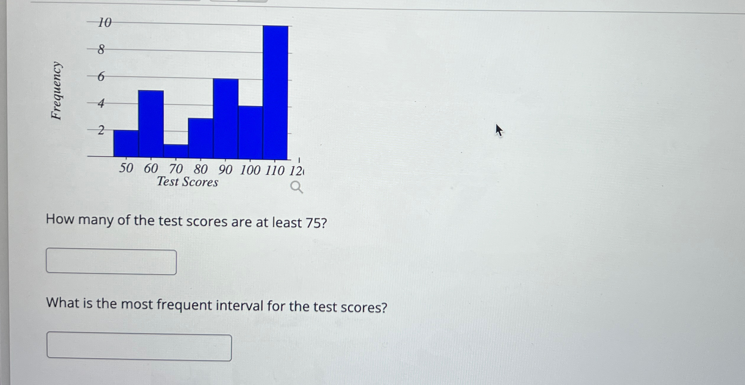 Solved How many of the test scores are at least 75 ?What is | Chegg.com