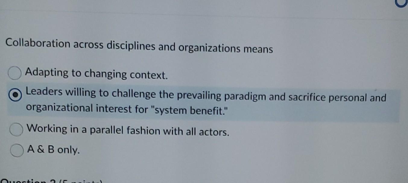 Solved Collaboration across disciplines and organizations | Chegg.com