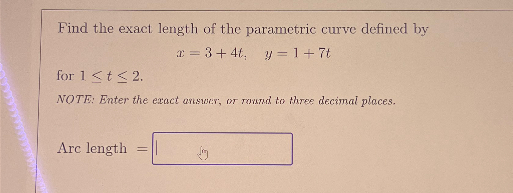 Solved Find the exact length of the parametric curve defined | Chegg.com