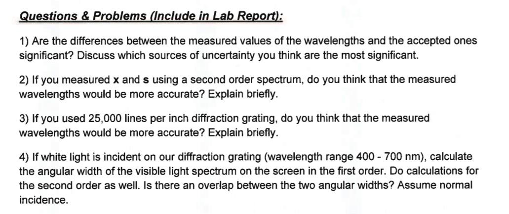 Solved lab diffraction of the light these are the questions | Chegg.com
