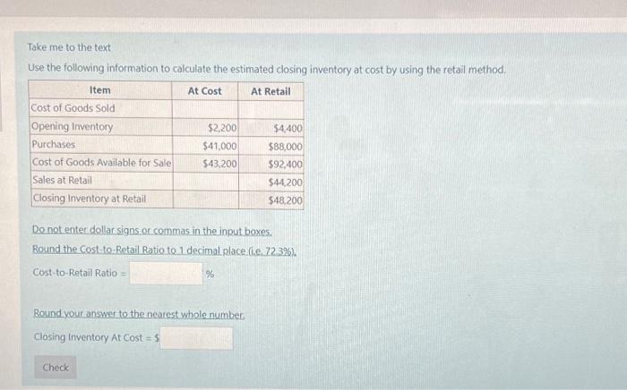 Solved Take me to the text Use the following information to | Chegg.com
