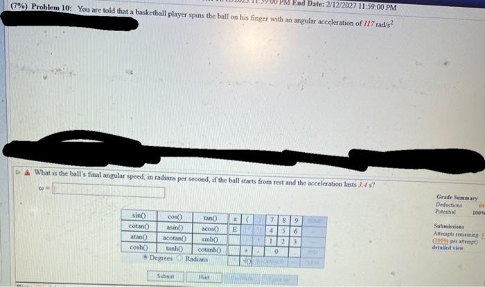 Solved (7\%) Problem 10: You are told that a basketball | Chegg.com