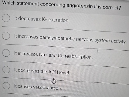 Solved Which statement concerning angiotensin II is | Chegg.com