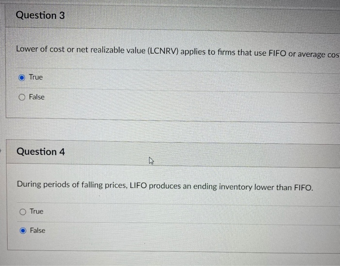 Solved Question 3 Lower of cost or net realizable value | Chegg.com