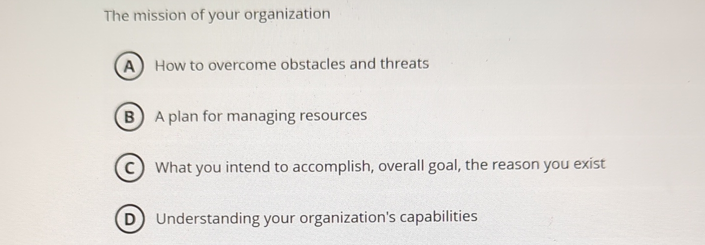 The mission of your organizationHow to overcome | Chegg.com