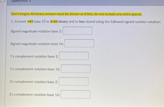 Solved Dont Forget All Binary Answer Must Be Shown As 8 